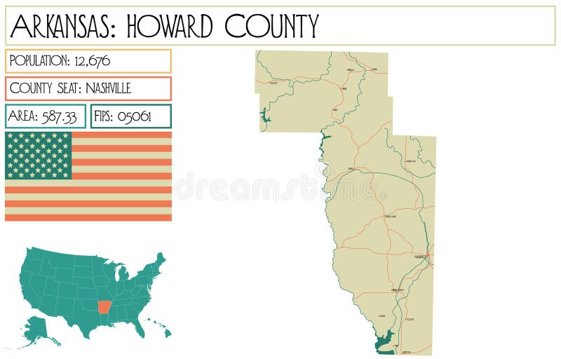 Map of Howard County in Arkansas, USA. Stock Vector - Illustration of ...