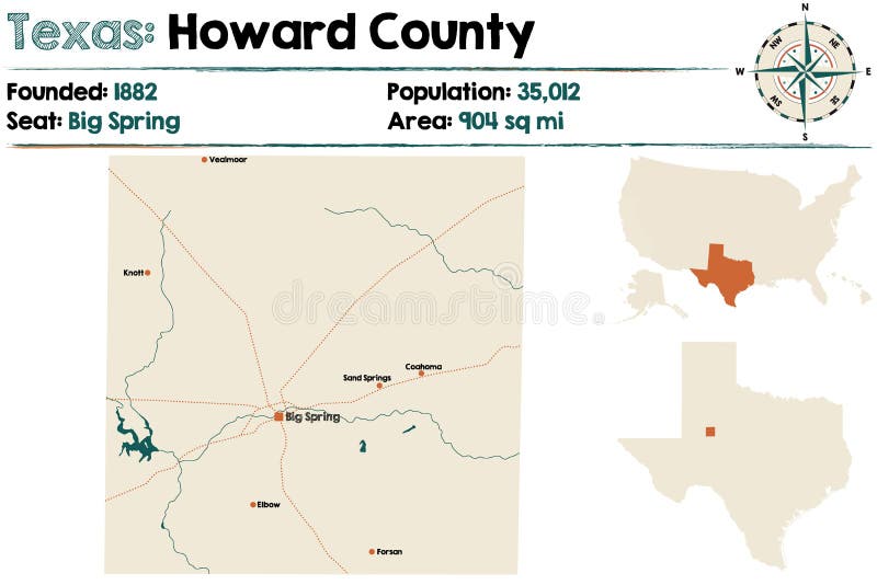 Map of Howard County in Texas Stock Vector - Illustration of colorful ...
