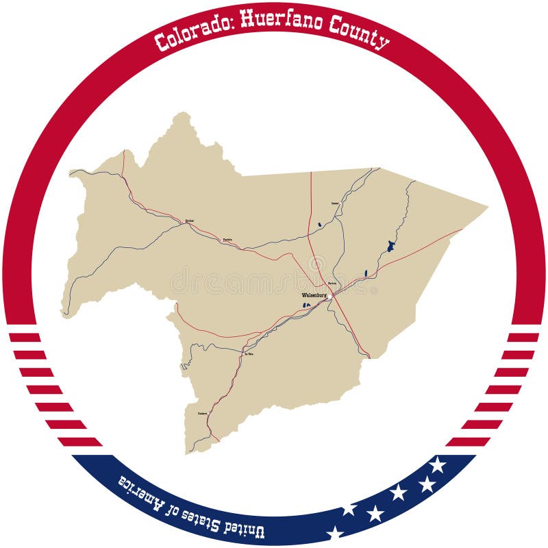 Map of Huerfano County in Colorado, USA. Stock Vector - Illustration of ...