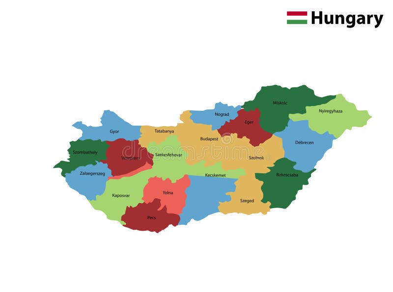 Map of Hungary with Flag. 3d Map of Hungary.Printable Vector Map of Hungary Stock Vector ...