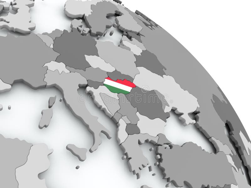 Map of Hungary with Flag on Globe Stock Illustration - Illustration of ...
