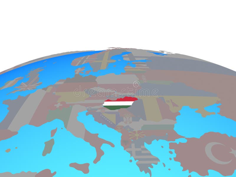 Map of Hungary with Flag on Globe Stock Illustration - Illustration of ...