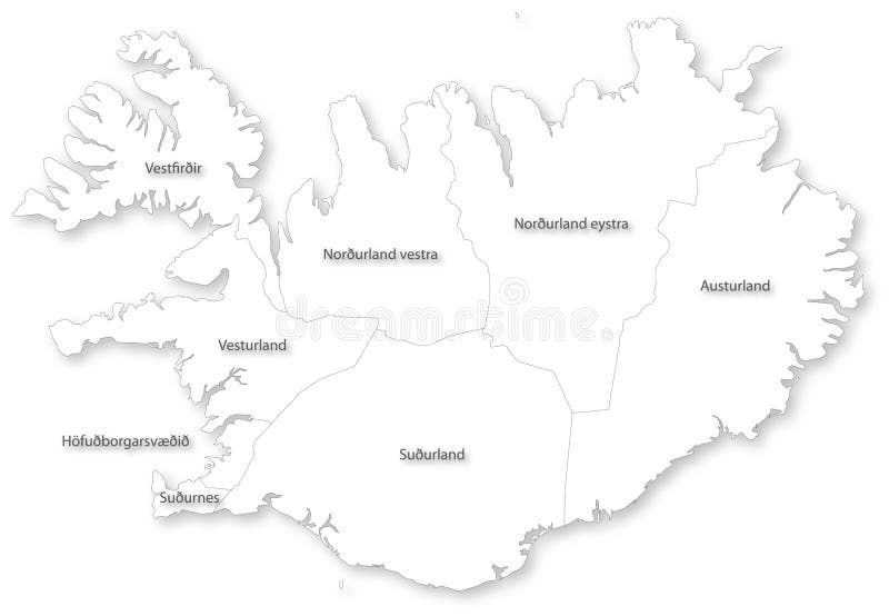 Map of Iceland with Regions & Cities Stock Vector - Illustration of ...