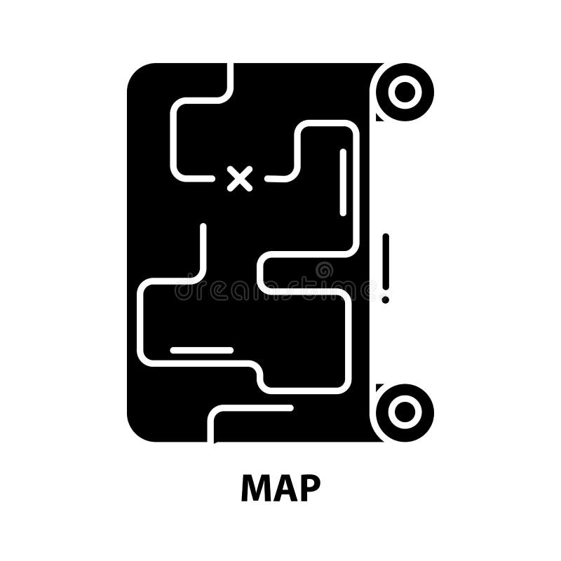 Map Icon, Black Vector Sign with Editable Strokes, Concept Illustration ...