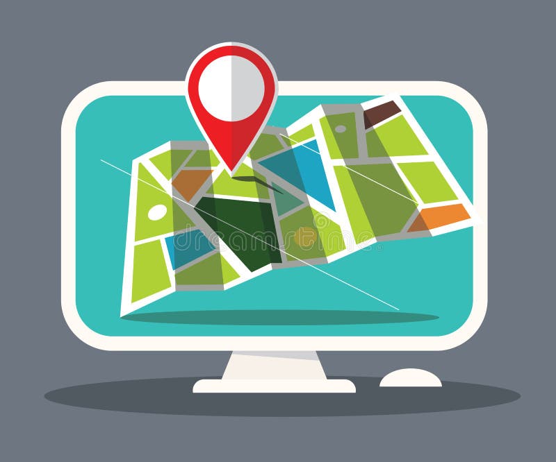 Map Icon on Computer Screen. Vector Stock Vector - Illustration of ...