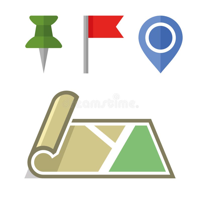 Map Icon with Different Pins Set. Vector Stock Vector - Illustration of ...