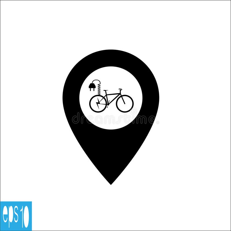 Map Icon with Electric Bicycle Icon, Sign - Vector Illustration Stock ...