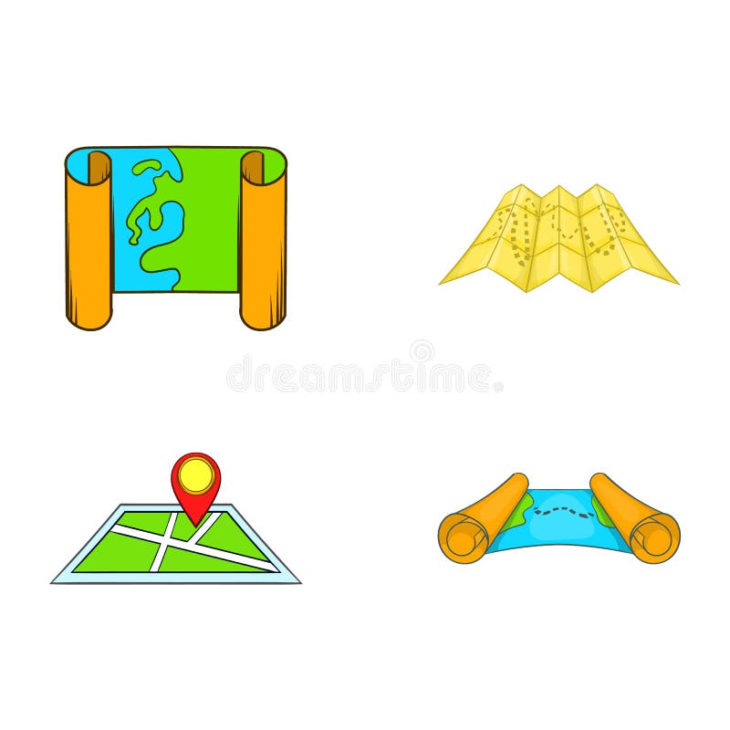 Map Icon Set, Cartoon Style Stock Vector - Illustration of background ...