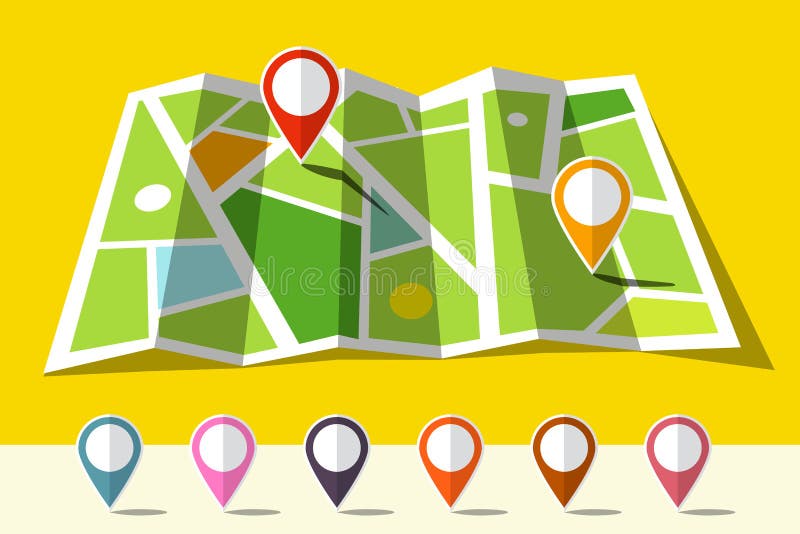 Map Icon with Set of Markers Stock Vector - Illustration of style ...