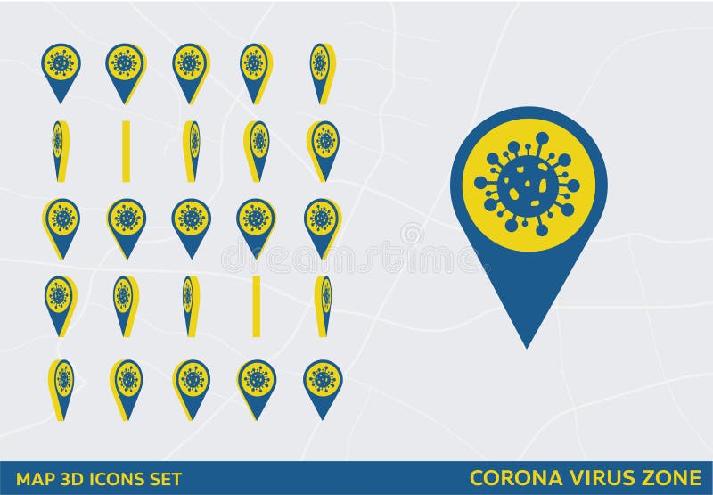 Maps 3D Icon Set Rotation Corona Virus Zone Sign Vector Illustration ...