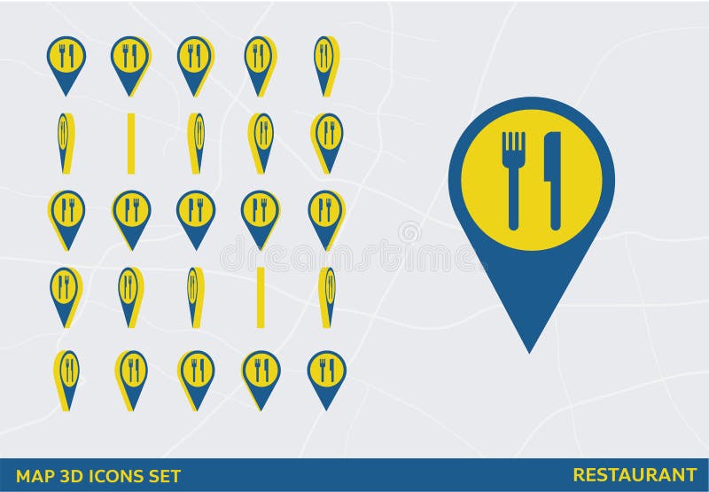 Maps 3D Icon Set Rotation Restaurant Vector Illustration Stock Vector ...