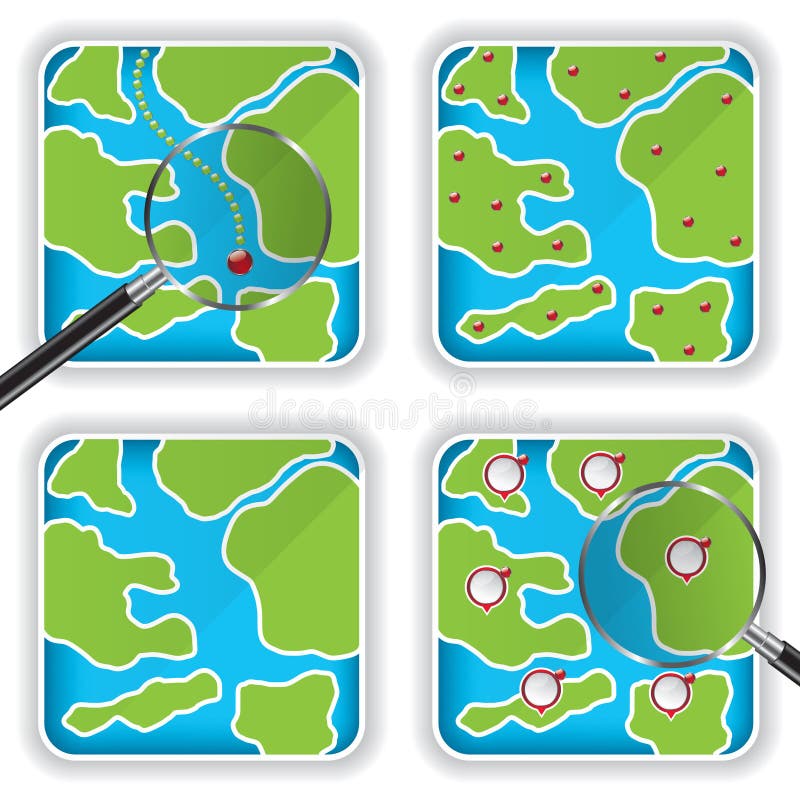 Map Icons and Magnifying Glass Stock Vector - Illustration of paper ...
