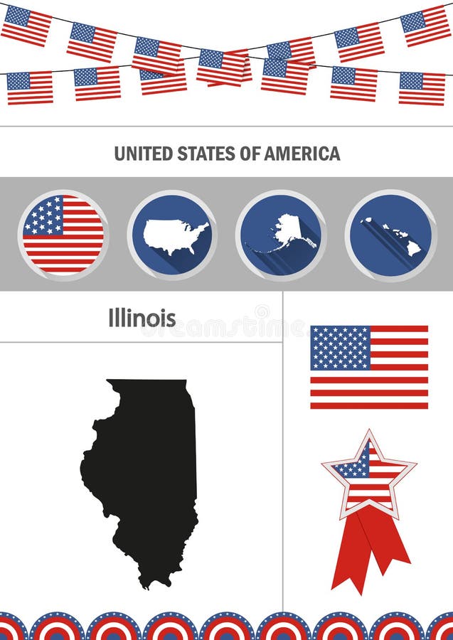 Map of Illinois. Set of Flat Design Icons Nfographics Elements W Stock ...