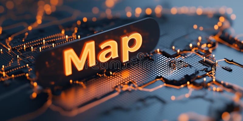 Map Illuminated in Vibrant Orange Lights on Dark Background, Showcasing ...