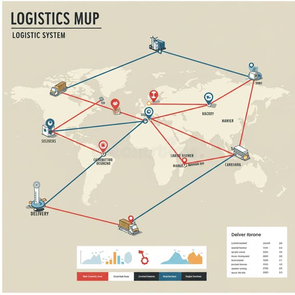 Map Illustrating a Global Logistics System with Interconnected Nodes ...