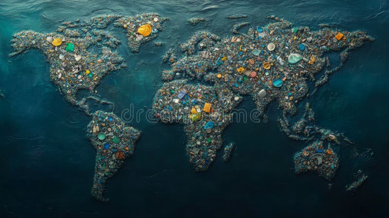 Map Illustrating Global Plastic Pollution Created from Various Waste ...