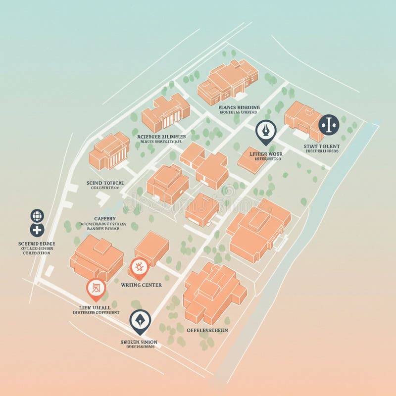 Map Illustration Depicting a Campus or Organizational Layout, Featuring ...