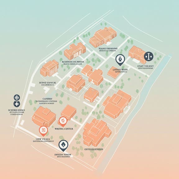 Map Illustration Depicting a Campus or Organizational Layout, Featuring ...
