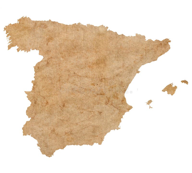 Map of Spain on Old Brown Grunge Paper Stock Illustration ...