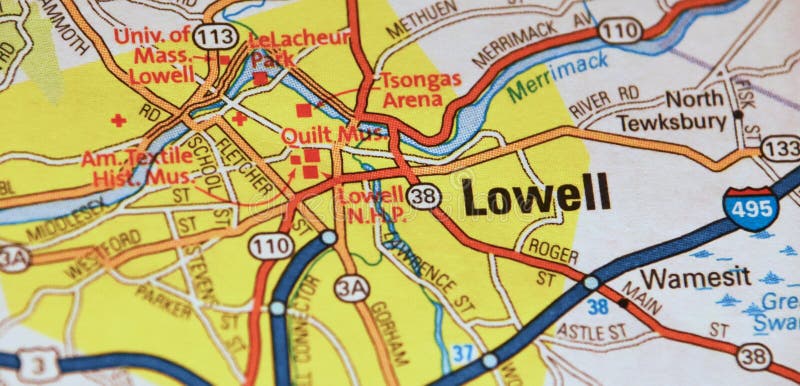 Map Image of Lowell Massachusetts Stock Photo - Image of highways ...