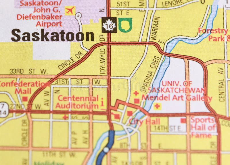 Map Image of Saskatoon, Saskatchewan, Canada Stock Photo - Image of ...