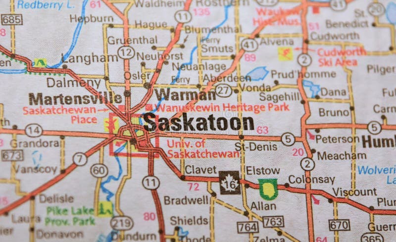 Map Image of Saskatoon, Saskatchewan, Canada Stock Photo - Image of ...