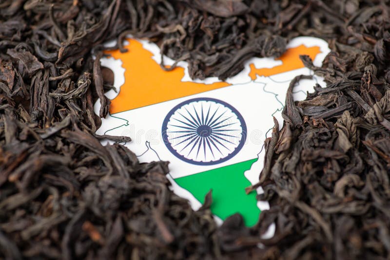 Map of India in Black Tea Leaves Stock Photo - Image of growing, flag ...