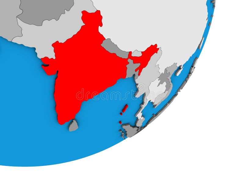 Map of India on 3D globe stock illustration. Illustration of render ...