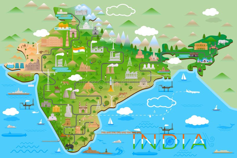 Map of India with Famous Monument and Landmark Stock Vector ...