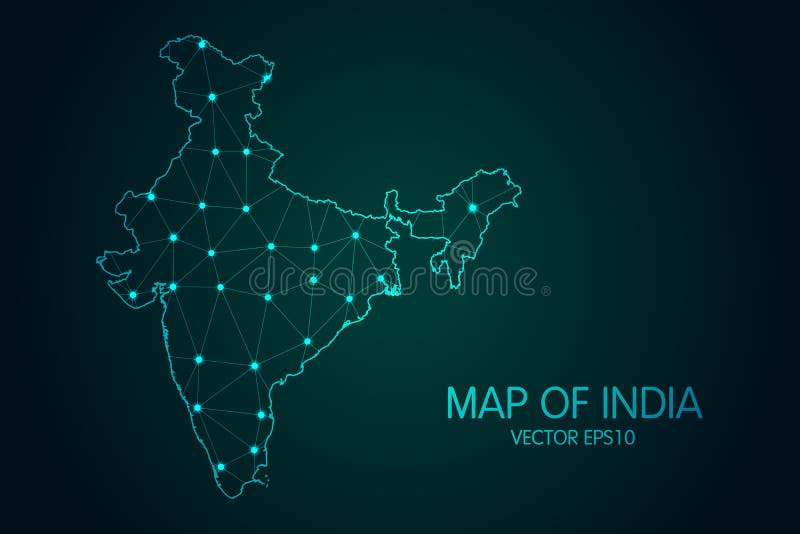 Map of India - with Glowing Point and Lines Scales on the Dark Gradient ...