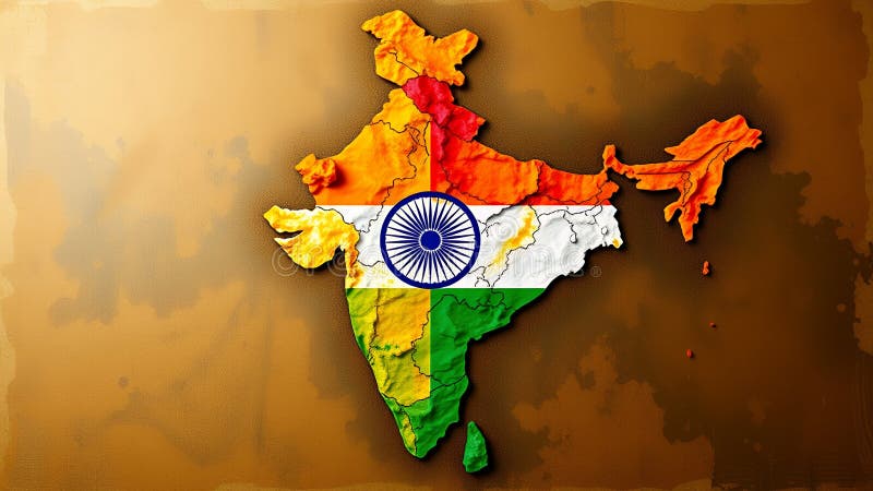 Map of India with the Indian Flag Stock Illustration - Illustration of ...
