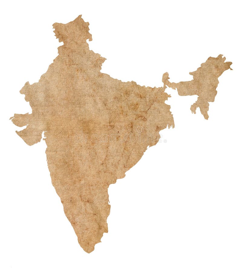 Map of India on Old Brown Grunge Paper Stock Image - Image of parchment ...