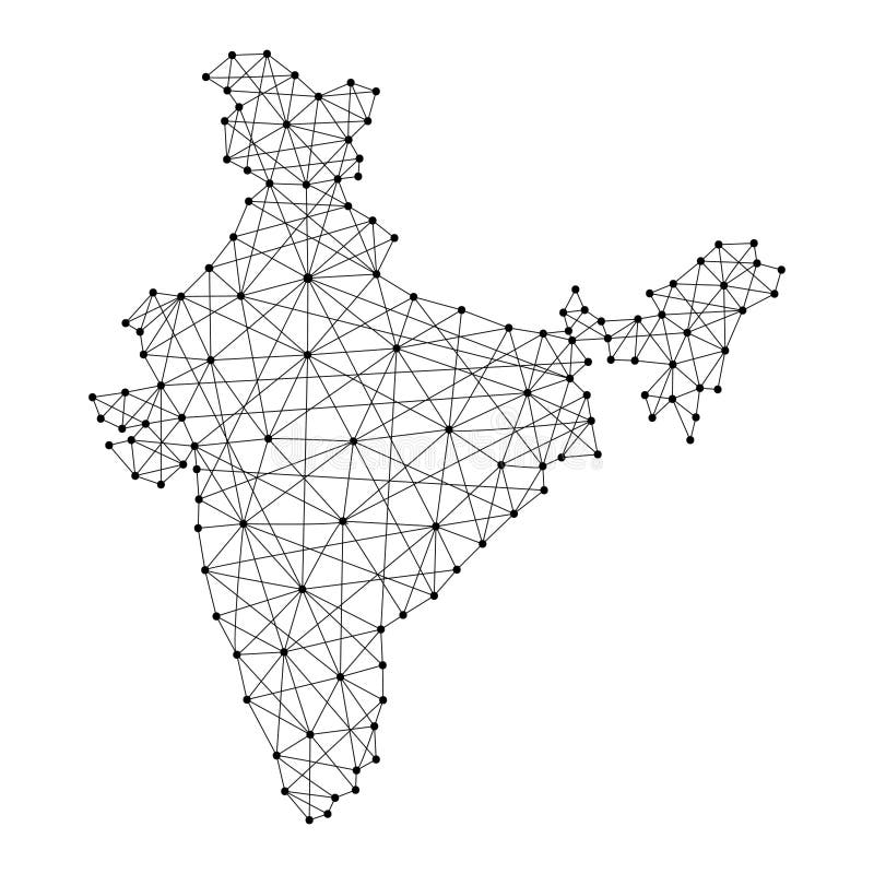 Map of India from Polygonal Black Lines, Dots of Illustration Stock ...