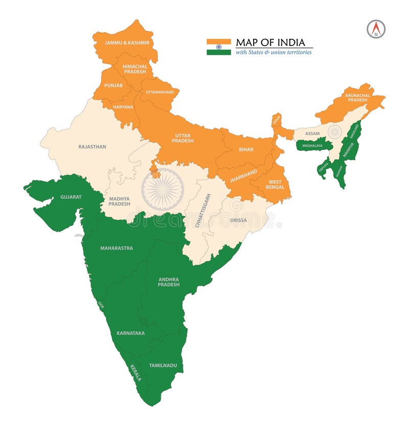 Map of India with States in Flag Design Stock Vector - Illustration of ...