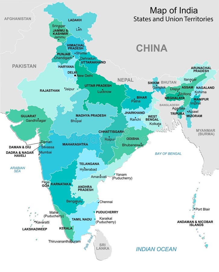 Map of India.States and Union Territories Stock Vector - Illustration ...
