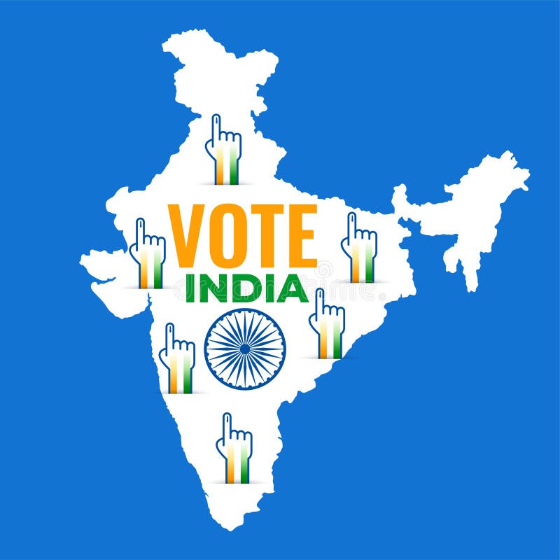 Map of India with Voting Hand Design Stock Vector - Illustration of ...
