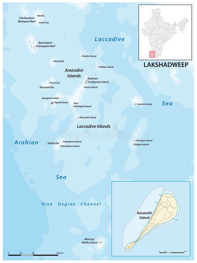 Map of Indian Archipelago Lakshadweep, Union Territory, India Stock ...