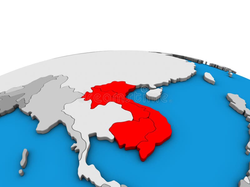 Indochina on 3D map stock illustration. Illustration of globe - 129970835
