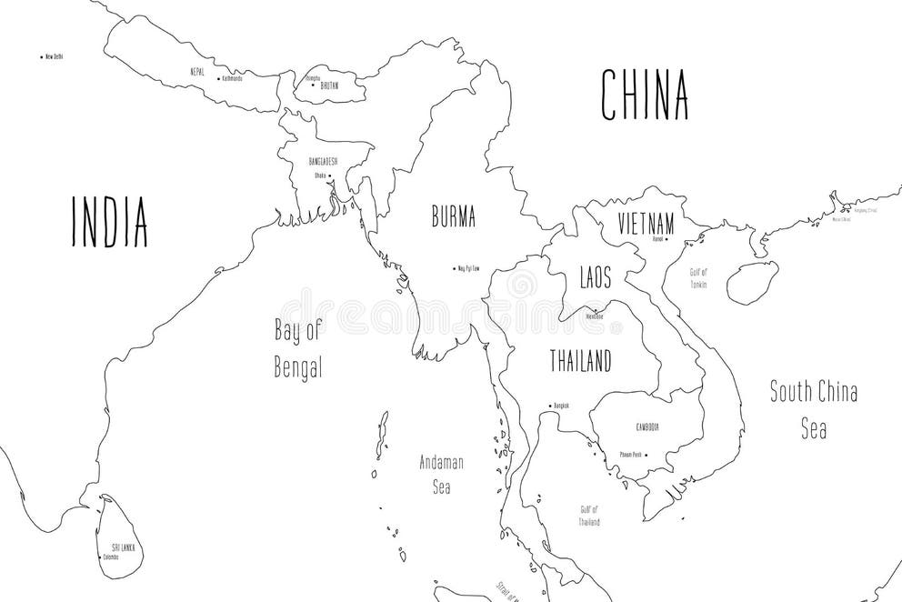 Map of Indochinese Peninsula. Handdrawn Doodle Style Stock Vector ...