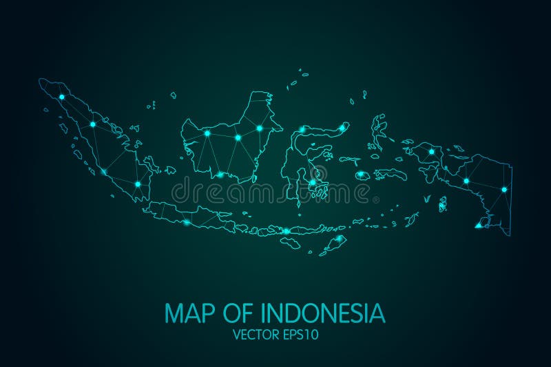 Map of Indonesia - with Glowing Point and Lines Scales on the Dark ...