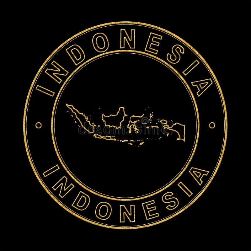 Map of Indonesia, Golden Stamp Black Background Stock Illustration ...