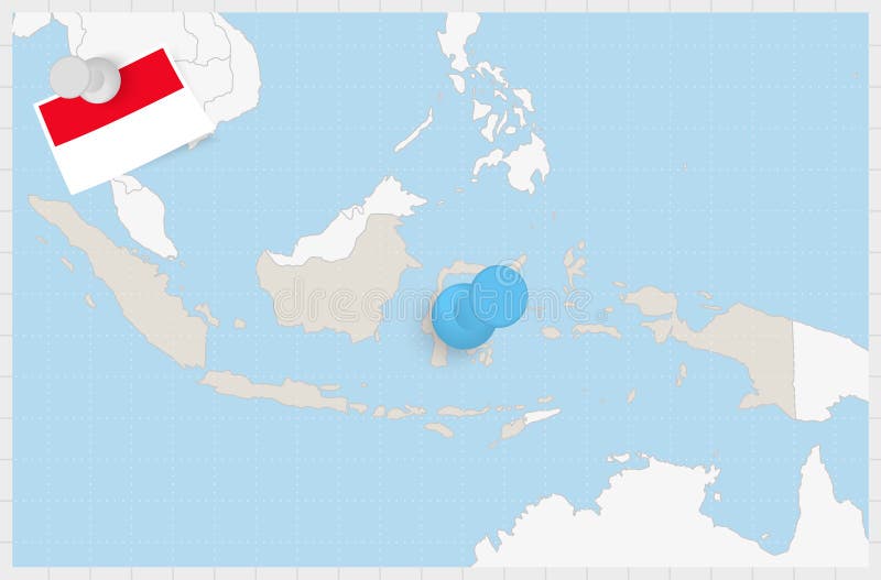 Map of Indonesia with a Pinned Blue Pin. Pinned Flag of Indonesia Stock ...