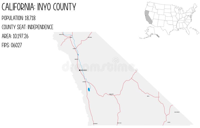 Map of Inyo County in California, USA. Stock Vector - Illustration of ...
