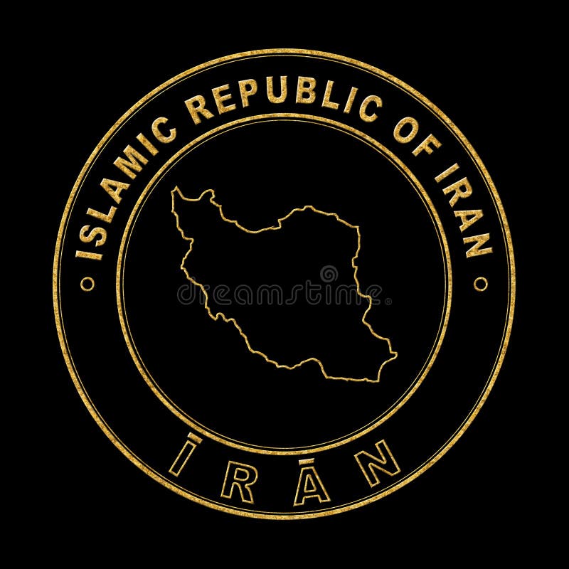 Map of Iran, Golden Stamp Black Background Stock Illustration ...