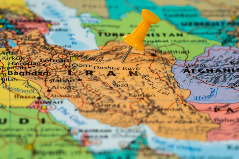 Map of Iran with a Orange Pushpin Stuck Stock Image - Image of european ...