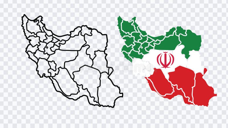 Map of Iran Outline with National Flag Fill and Colored Province ...