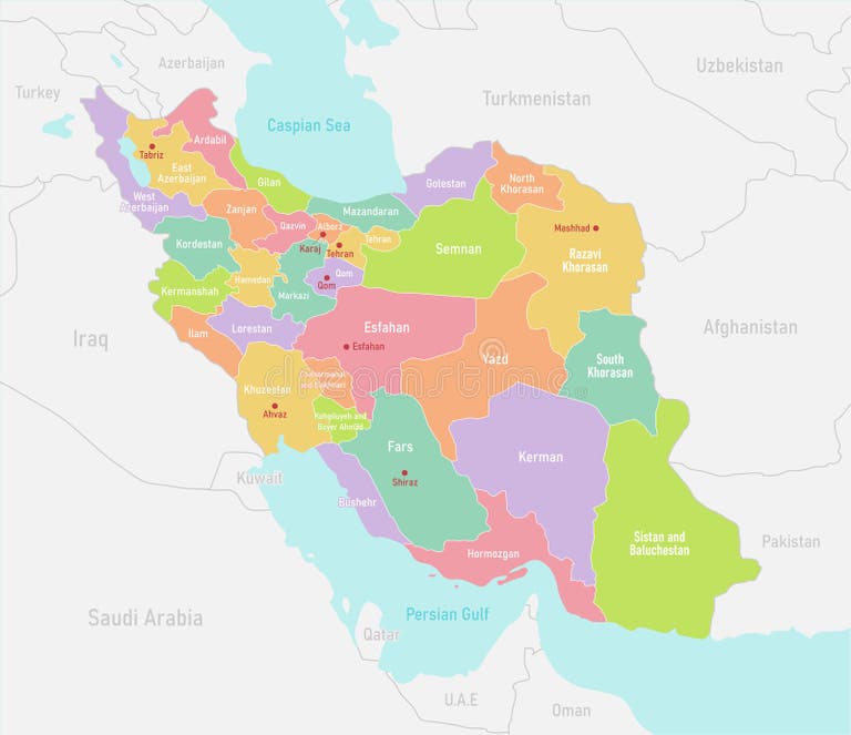 Map of Iran S Provinces and Major Cities Vector Illustration Stock ...