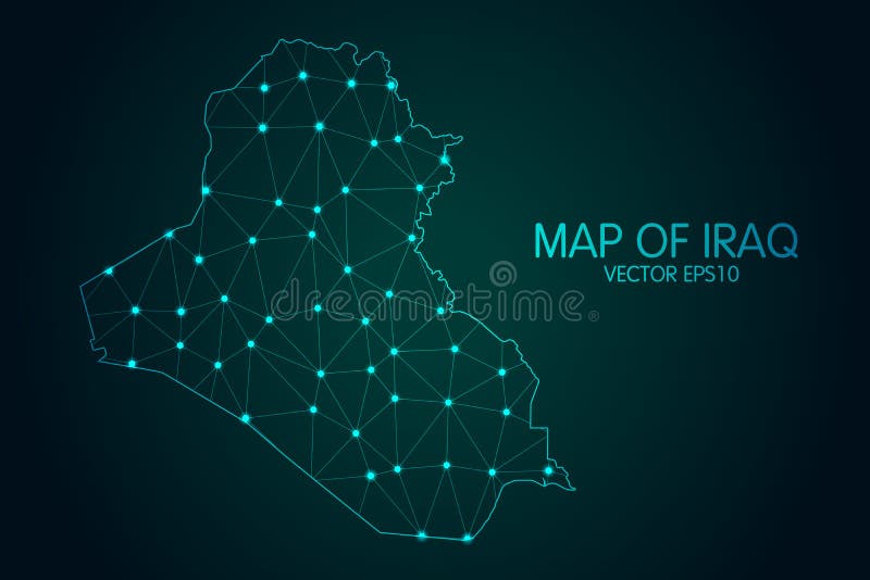 Map of Iraq - with Glowing Point and Lines Scales on the Dark Gradient ...