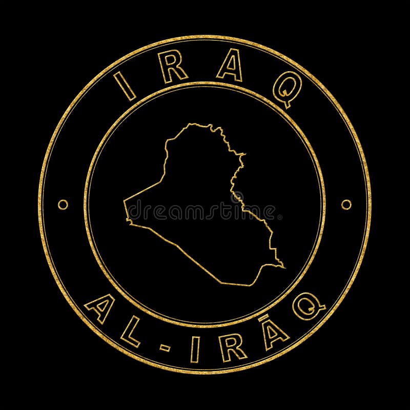 Map of Iraq, Golden Stamp Black Background Stock Illustration ...
