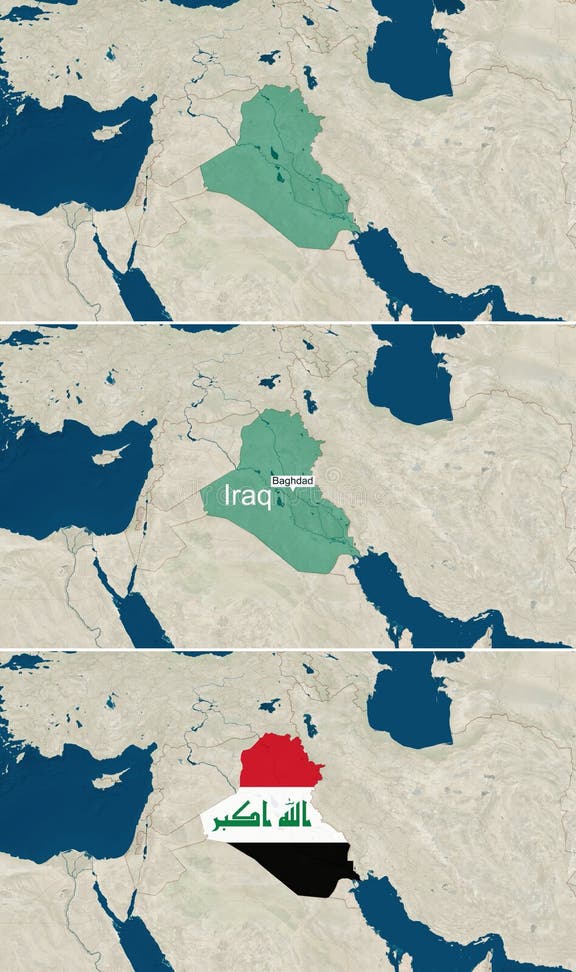 The Map of Iraq with Text, Textless, and with Flag Stock Illustration ...